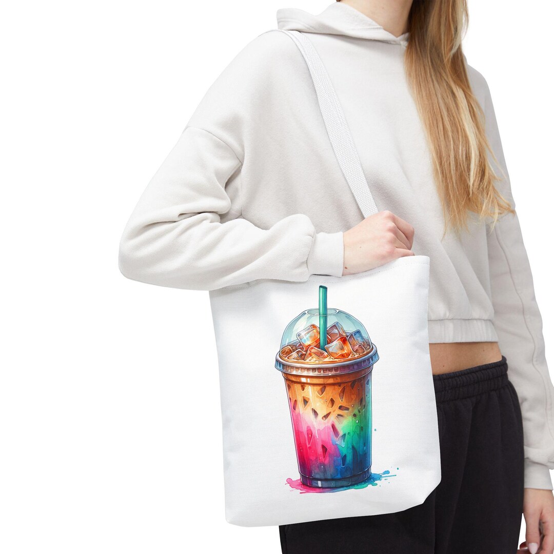 Colorful Iced Coffee Teacher Tote Bag, Summer Beach Bag, Reusable ...