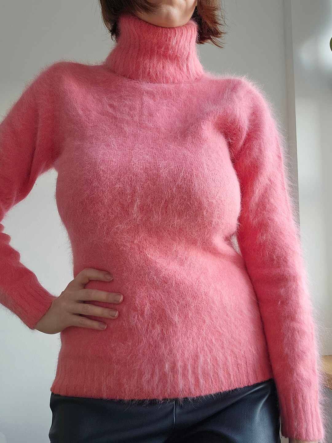Vintage Pink Angora Turtleneck - Etsy