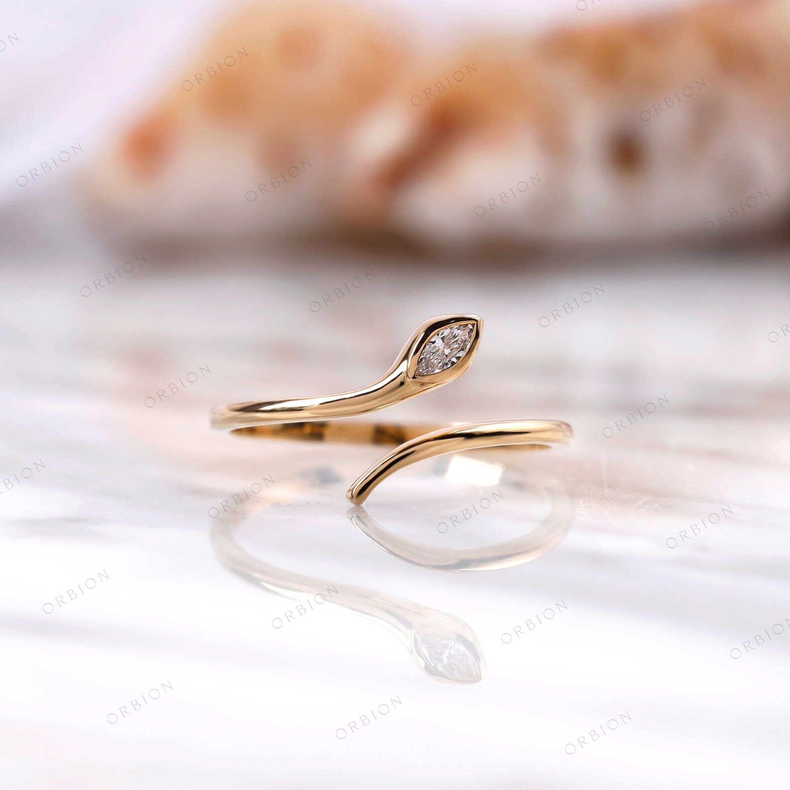 14K Solid Gold Diamond Snake Ring Everyday Wear Serpent Ring - Etsy
