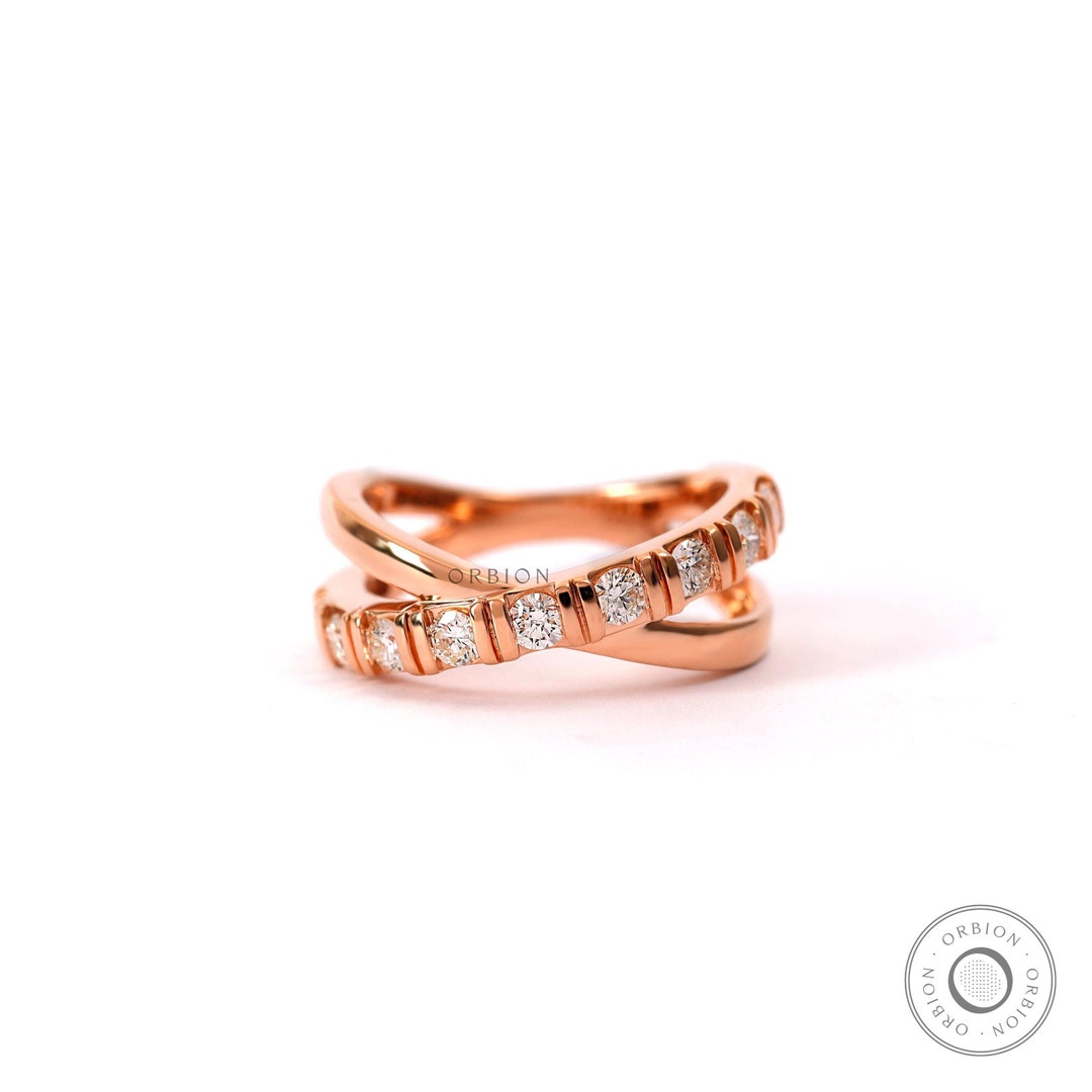 Diamond Crossover Band Ring, Crossover Wedding Ring, Unique Diamond ...