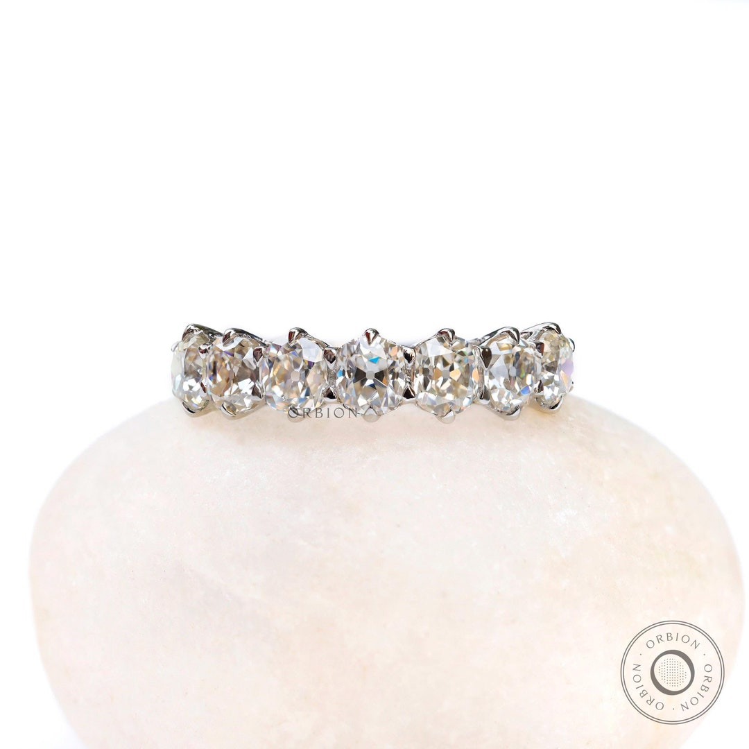 7 Stone Old Mine Cushion Cut With Chunky Pinhole Culet Half Eternity ...