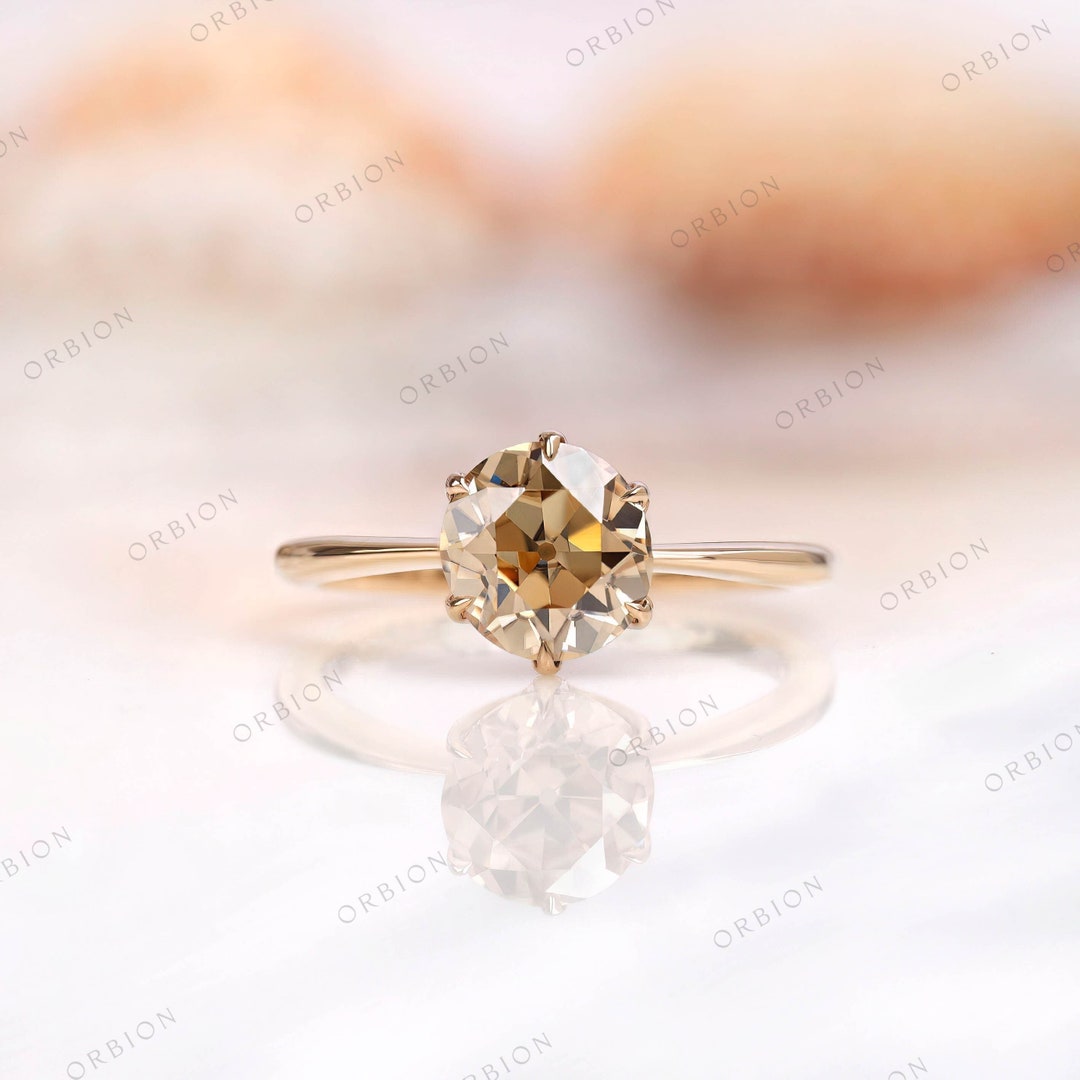 1.54 CT Elongated Old European Champagne Moissanite Vintage Ring ...