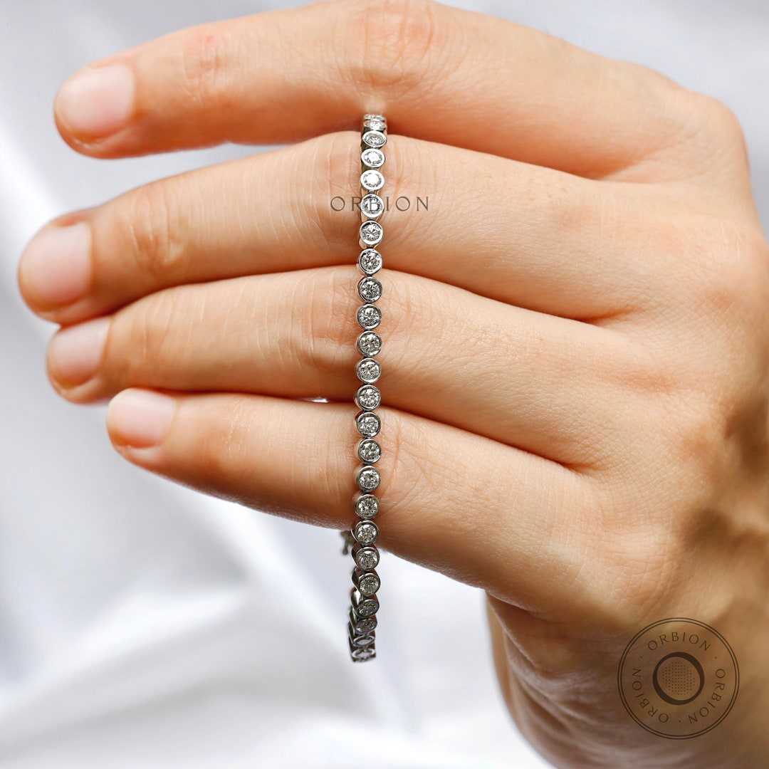 2.5 MM Round Cut Lab Grown Diamond Tennis Bracelet, Bezel Set Minimalist Bracelet, Tennis ...