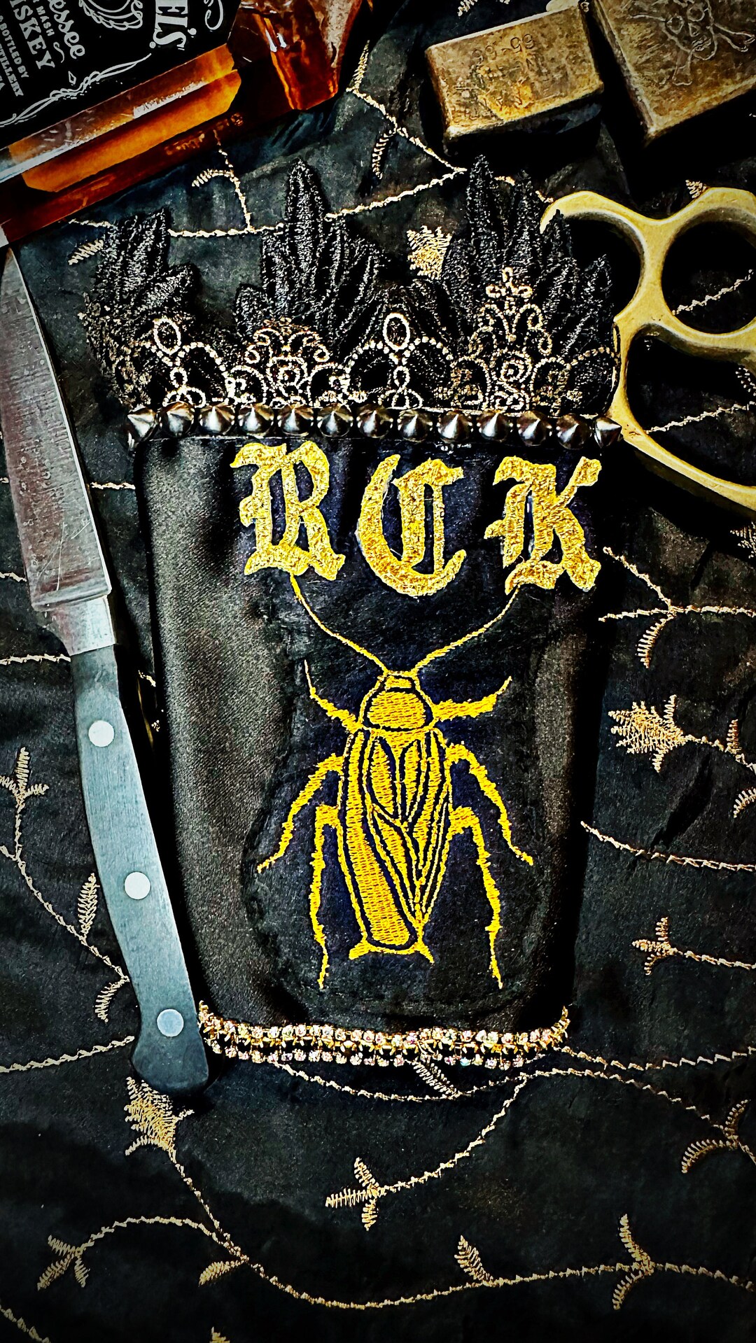 Handmade Punk Rock Cockroach Cuff Bracelet: Studded Rhinestone Lace ...