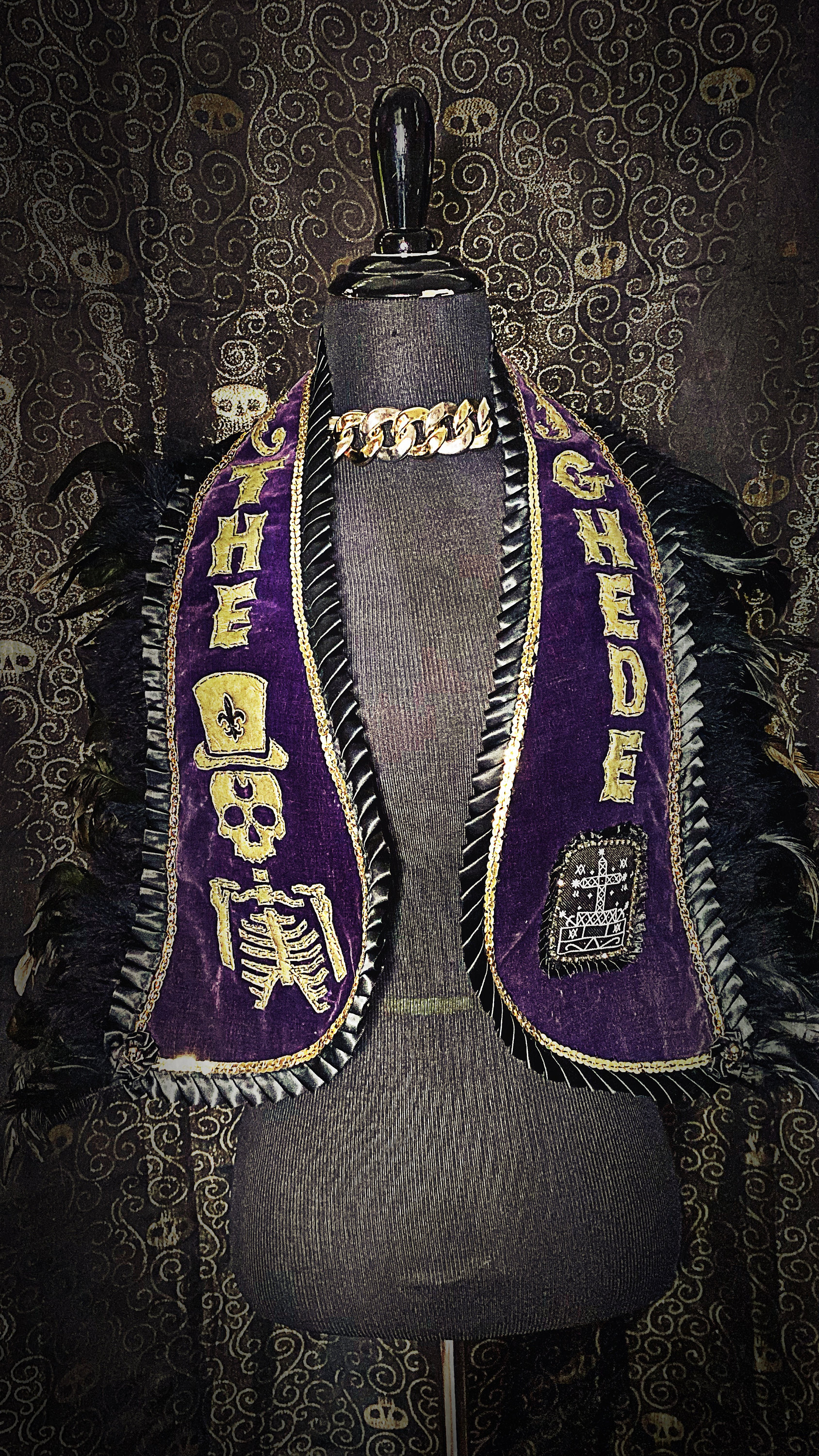 Handmade Voodoo Costume Collar: Baron Samedi, Feather & Sequin Trim - Etsy