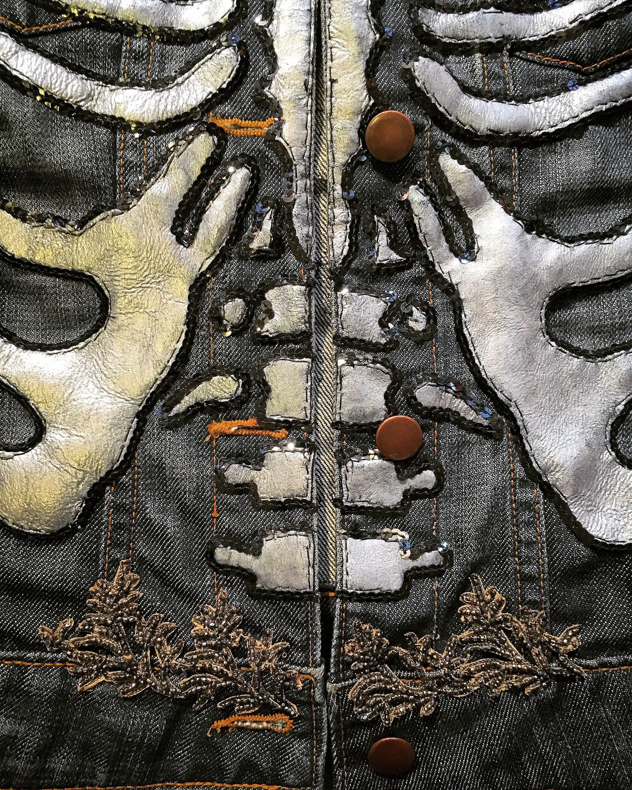 Hand Sewn Embellished Denim Jacket: Gothic Skeleton Biker Style - Etsy