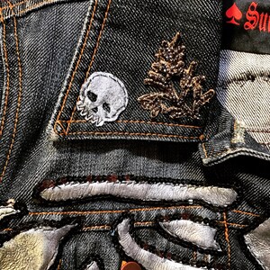 Hand Sewn Embellished Denim Jacket: Gothic Skeleton Biker Style - Etsy