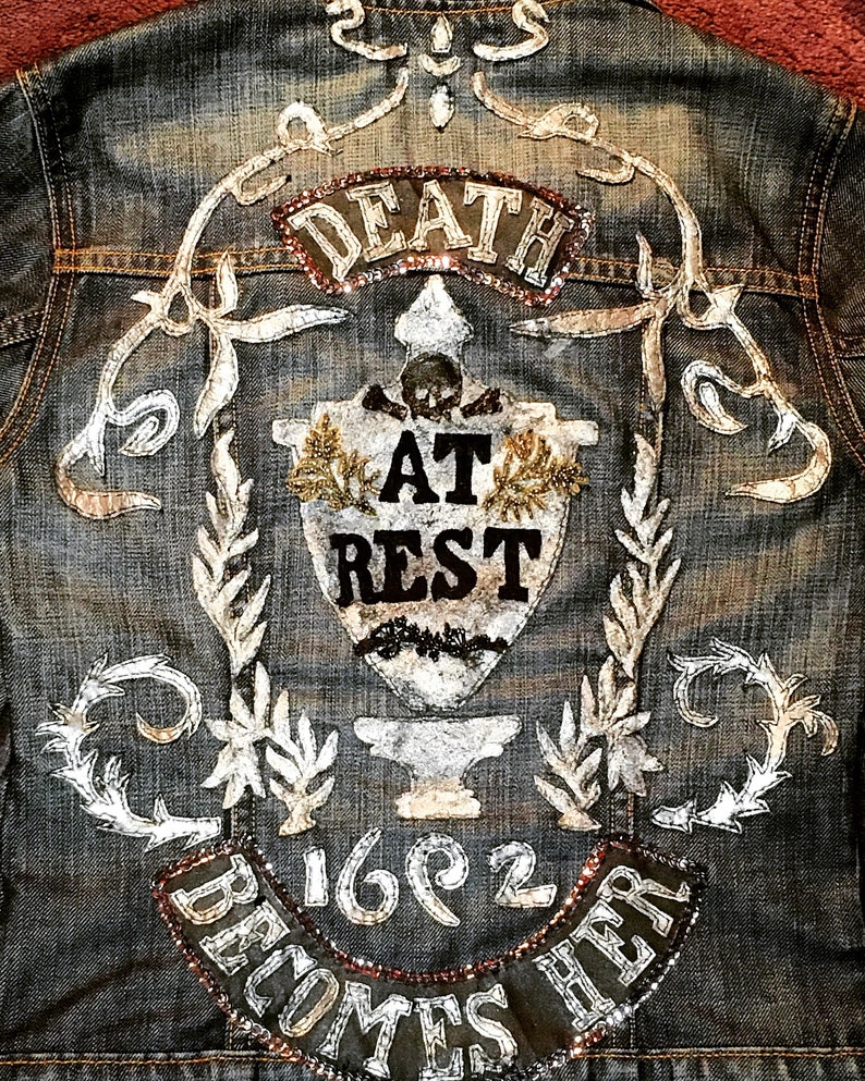 Hand Sewn Embellished Denim Jacket: Gothic Skeleton Biker Style - Etsy