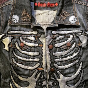 Hand Sewn Embellished Denim Jacket: Gothic Skeleton Biker Style - Etsy