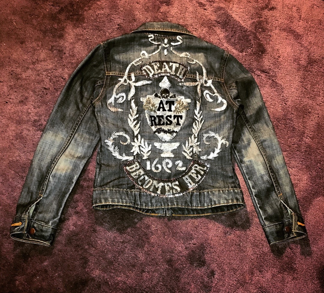 Hand Sewn Embellished Denim Jacket: Gothic Skeleton Biker Style - Etsy