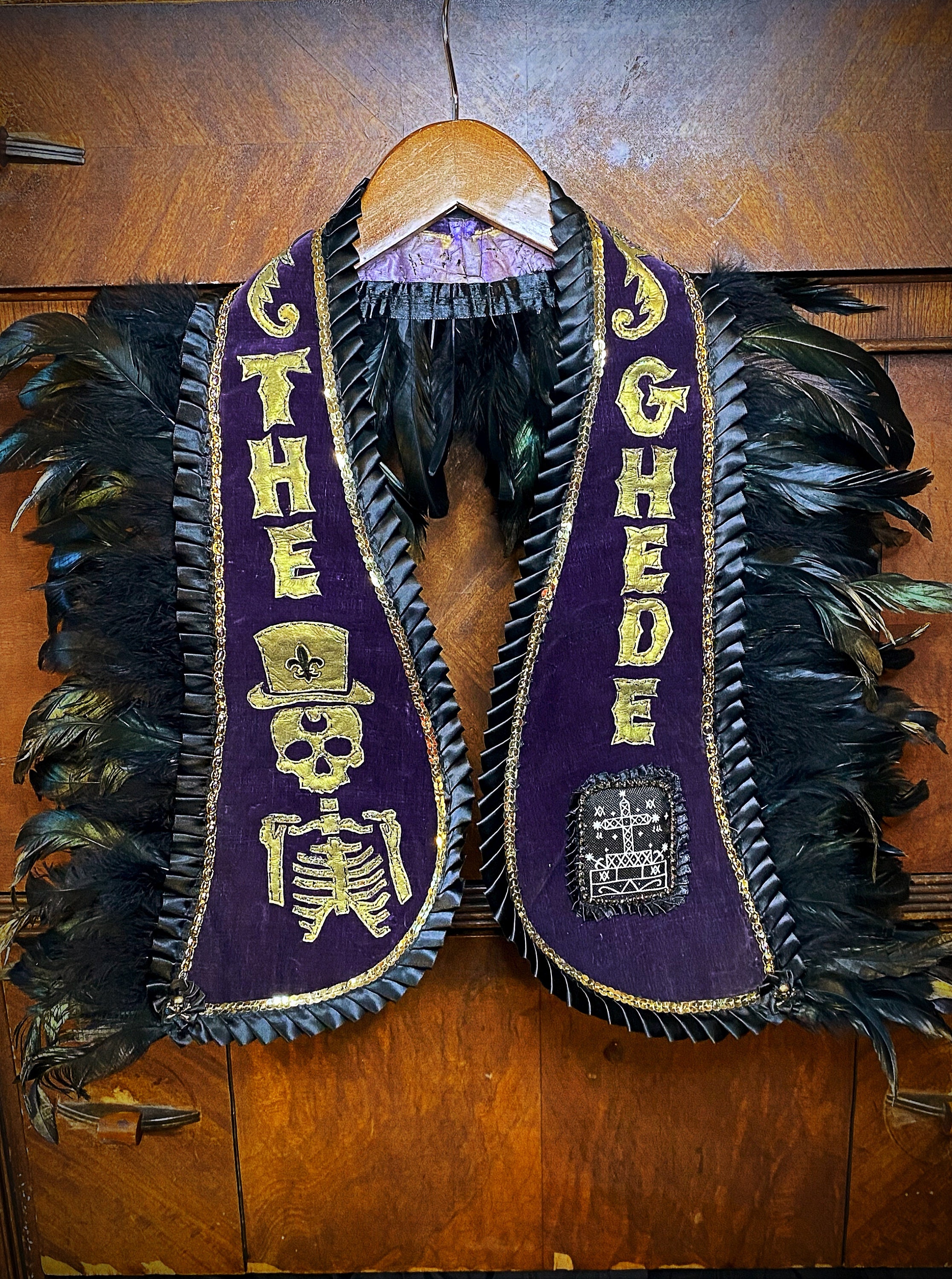 Handmade Voodoo Costume Collar: Baron Samedi, Feather & Sequin Trim - Etsy