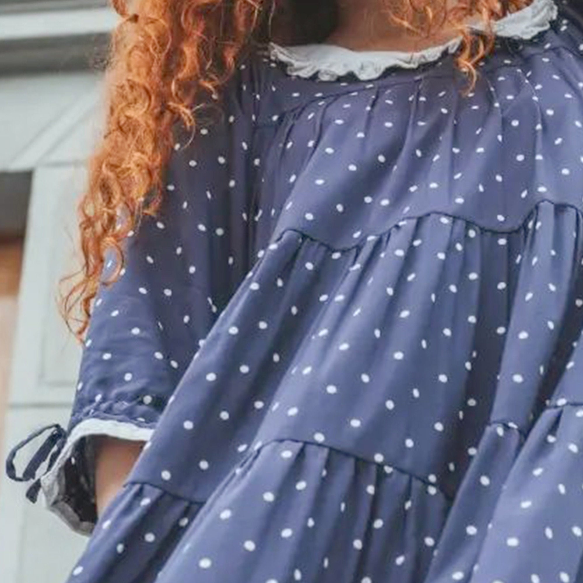 Polka Dot Blue Midi Dress, Platter Collar Polka Dot Dress, Peter Pan ...