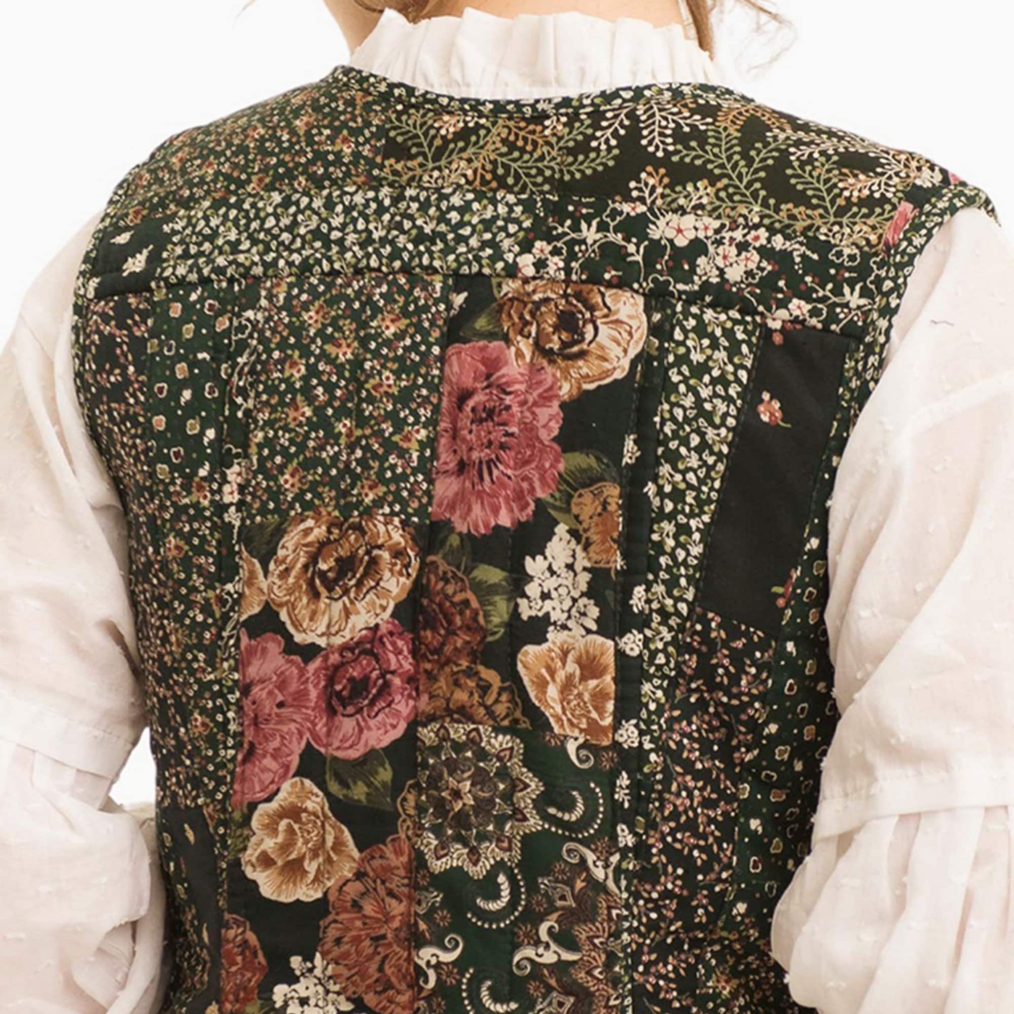 Quilted Womens Waistcoat, Floral Boho Persian Vest, Edwardian Linen ...