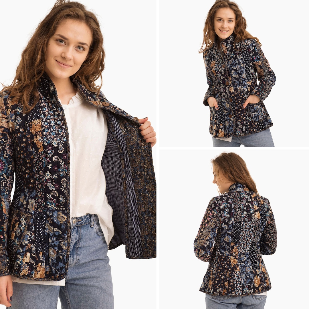 Blue Quilted Patchwork Jacket, Custom Boho Blazer, Patchwork Fairy ...