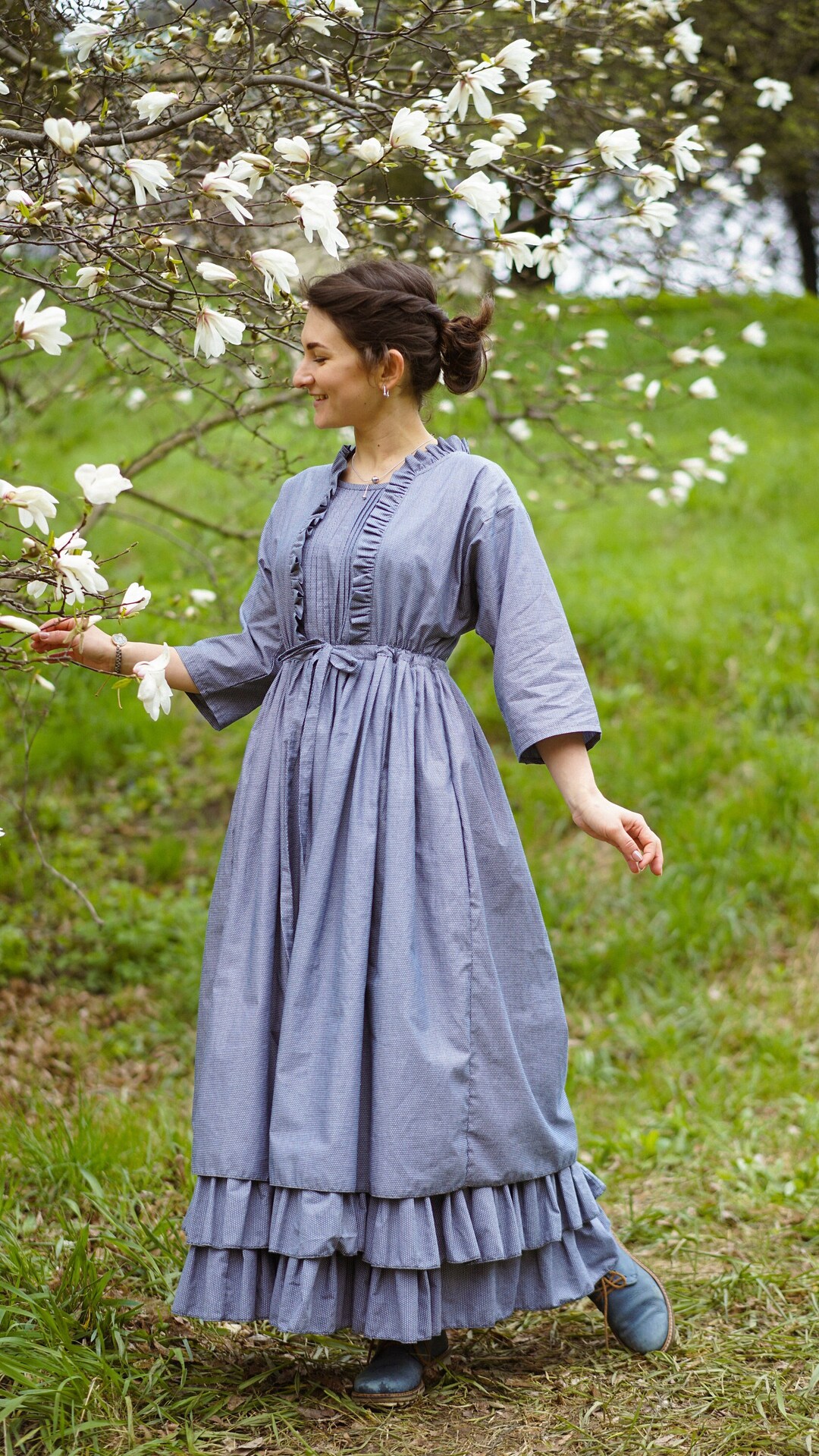 Fall Colonial Dress, Folk Victorian Boho Dress, Midi French Dress ...