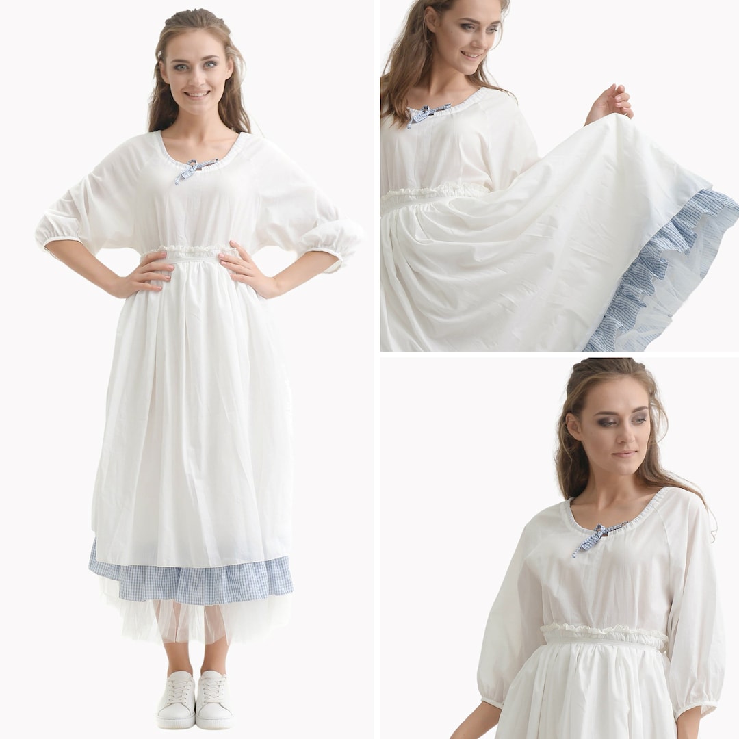 Boho A Line Trad Wife Dress, Cottagecore Puff Sleeve Peasant Dress, Fit ...