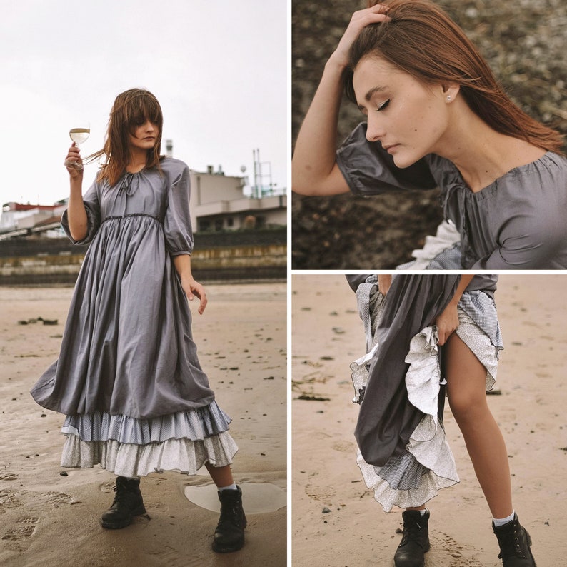 Whimsical Retro Party Fairytale Dress, Long Puff Sleeve Fall Ren Faire ...