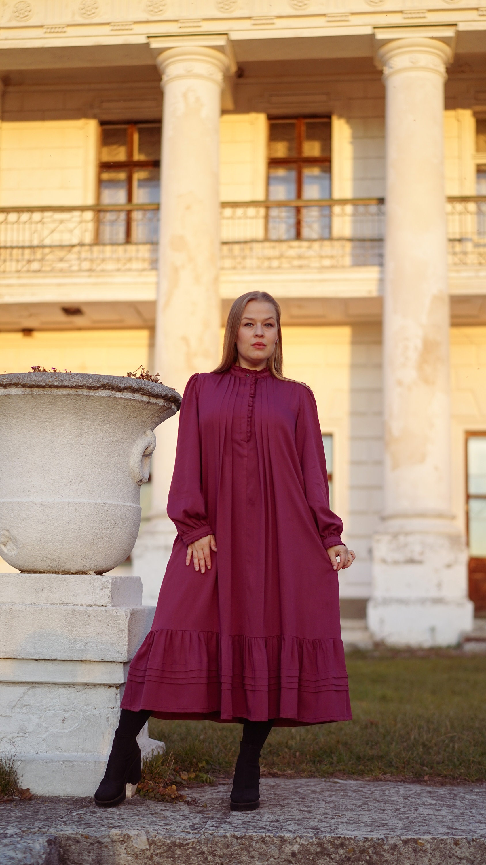 Midi Gothic Dress, Dark Cherry Goth Dress, Victorian Lolita Goth Dress ...