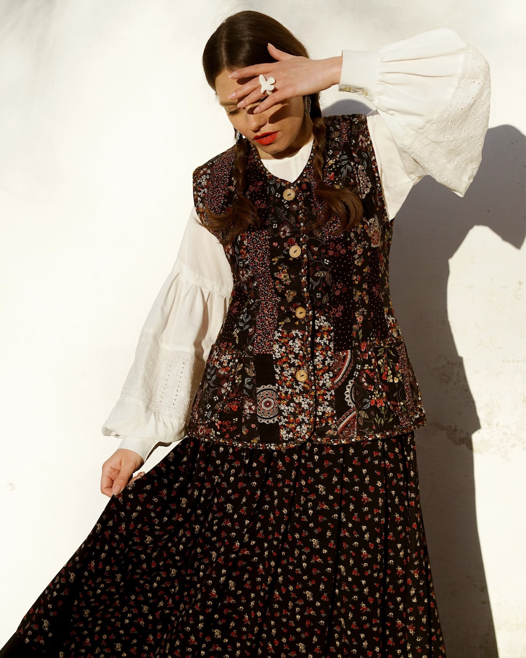 Boho Floral Patchwork Vest, Vintage Quilted Waistcoat, Edwardian ...