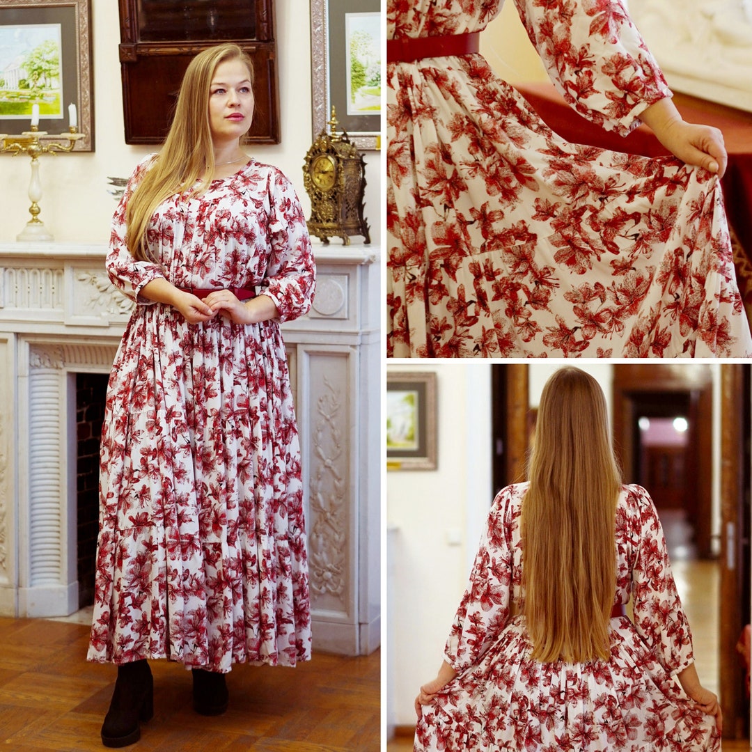 Floral Fall Plus Size Cottagecore Dress, Autumn Loose Maternity Dress ...