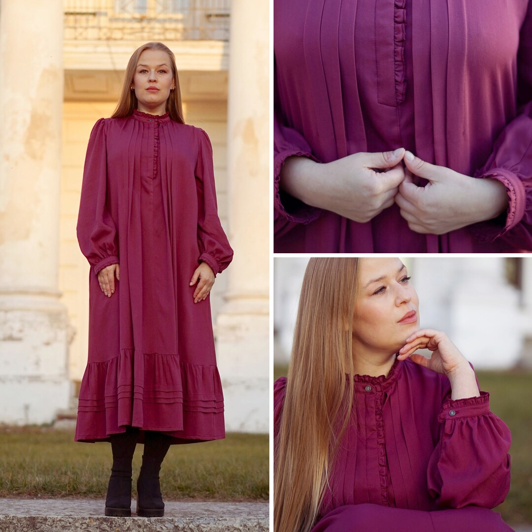 Midi Gothic Dress, Dark Cherry Goth Dress, Victorian Lolita Goth Dress ...