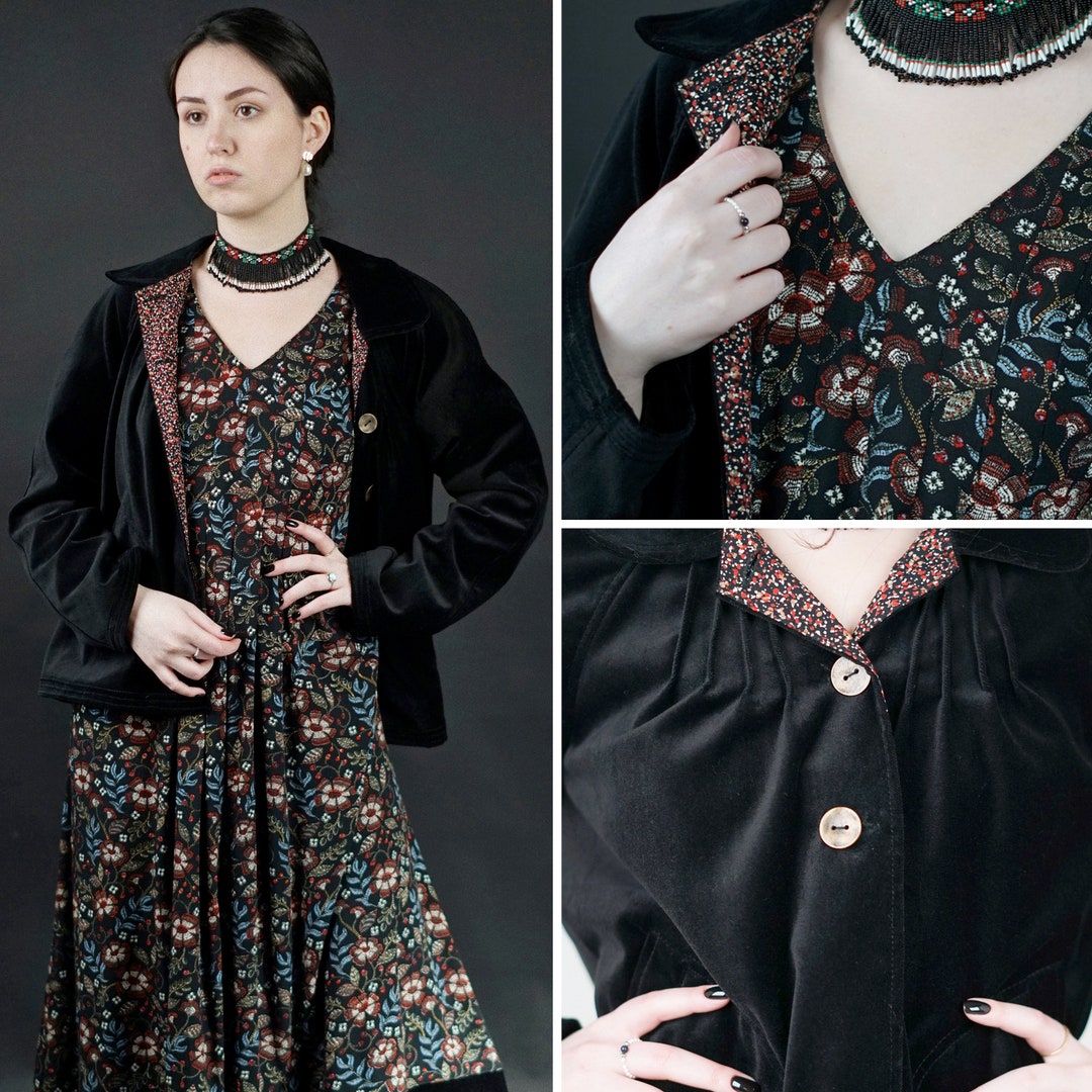 Black Victorian Velvet Jacket, Vintage Cropped Dark Academia Blazer ...