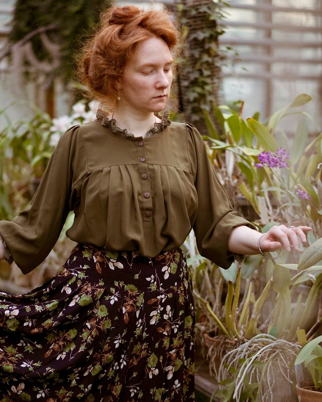 Edwardian Dainty Blouse, Victorian Elegant Shirt, Bishop Puff Sleeve ...