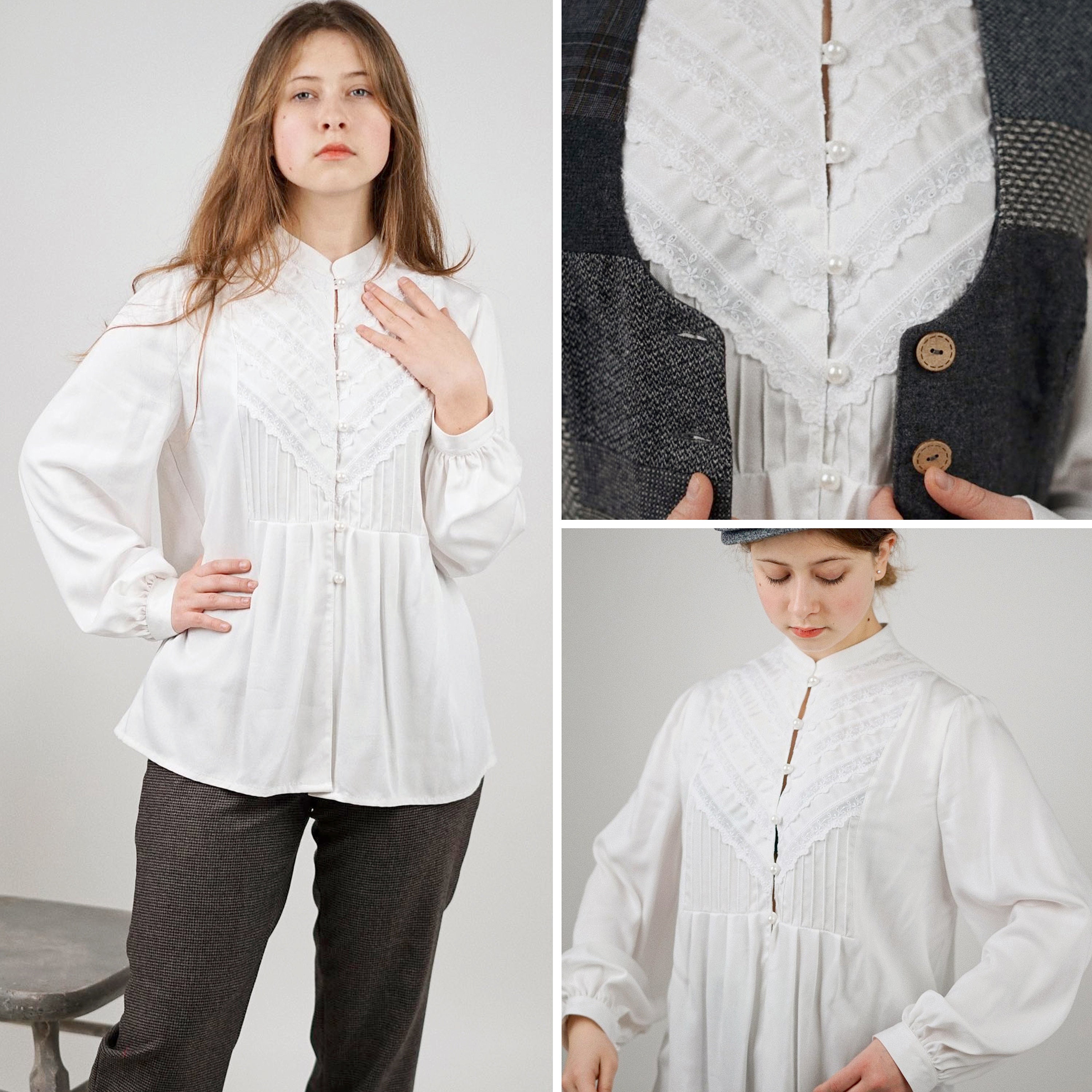 Lace Poet Boho Shirt, Long Bishop Sleeve White Blouse, Elegant ...