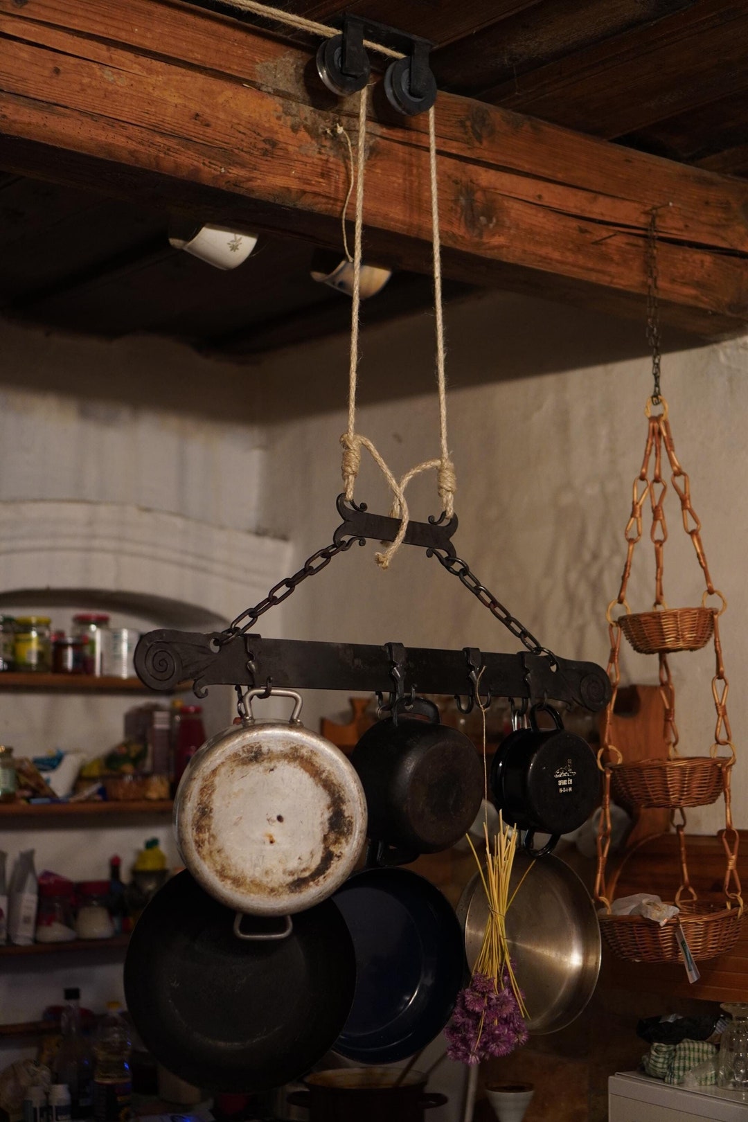 Adjustable Pan Holder - Blacksmith Made Rustic Kitchen Hanger - Pot ...