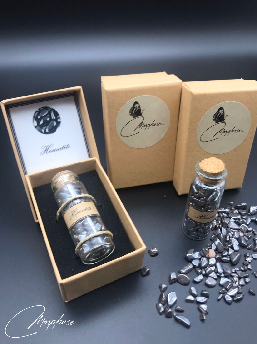 Small Glass Vial Filled With Hematite in a Box. Decoration for Cabinet ...