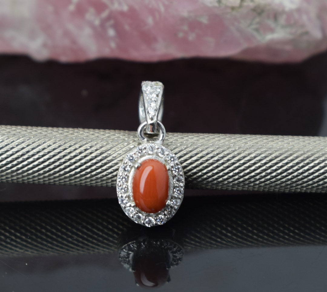 Beautiful Red Coral Pendant, Simple Pendant, 925 Sterling Silver ...