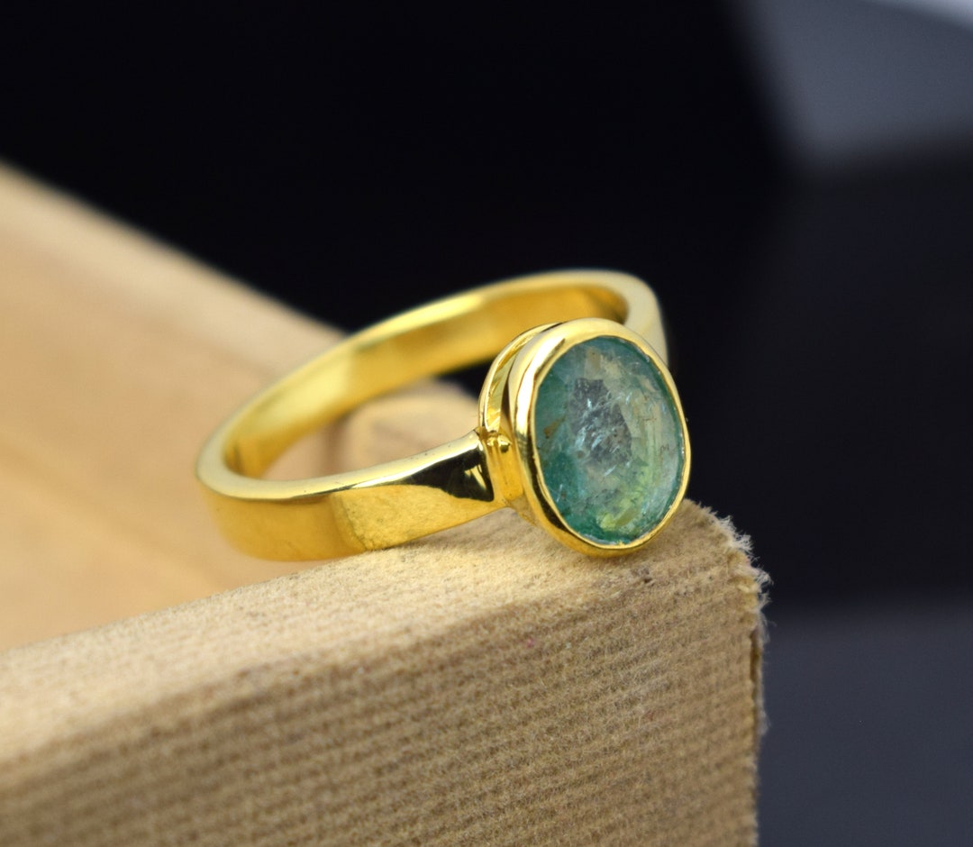 Simple Emerald Ring, 18k Gold Plated Ring, 925 Sterling Silver Ring ...
