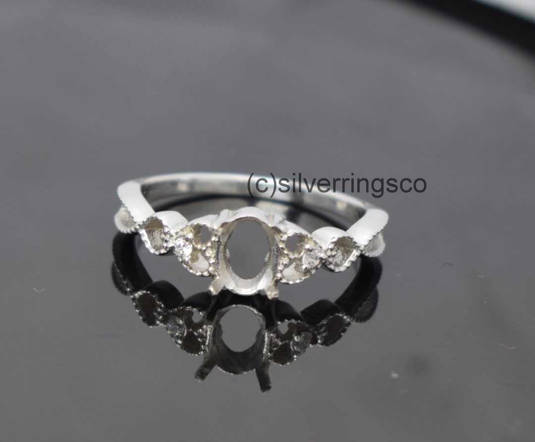 Prong Setting Semi Mount Ring, 5x7mm Oval Semi Mount Ring, Wedding Ring ...