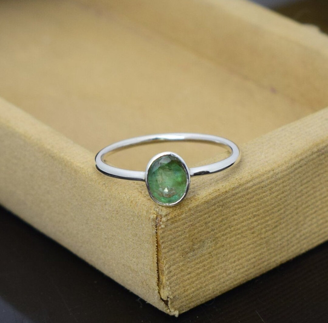 Emerald Ring, Simple Ring, Casual Ring, 14k White Gold Ring, Promise ...