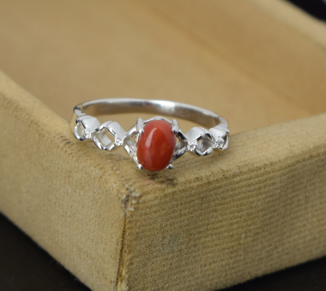 Coral Ring, Wedding Ring, Promise Ring, Bridal Ring, Natural Coral Ring ...