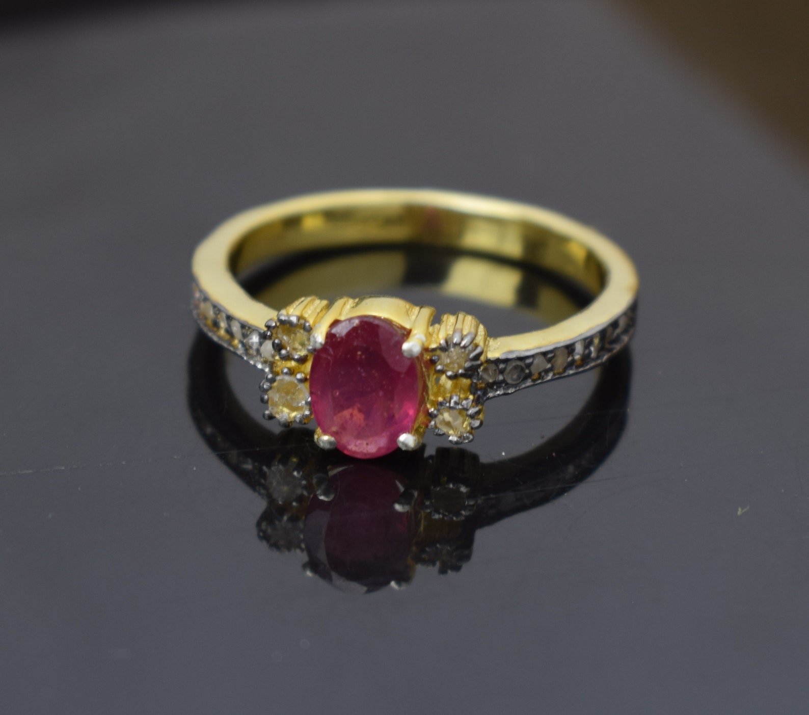 Natural Ruby Ring 18k gold Plated 925 Sterling Silver Ruby | Etsy