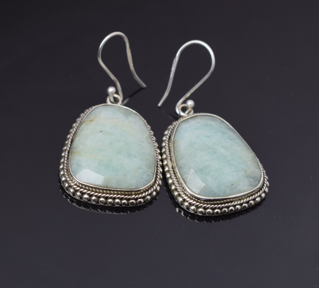 Amazonite Earrings, 925 Sterling Silver Earrings, Natural Amazonite ...
