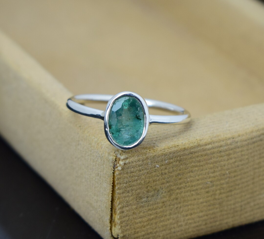 Emerald Ring, Simple Ring, Casual Ring, 14k White Gold Ring, Promise ...