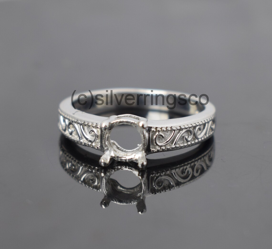 7mm Round Semi Mount Ring, Wedding Ring, Semi Mount Engagement Ring ...