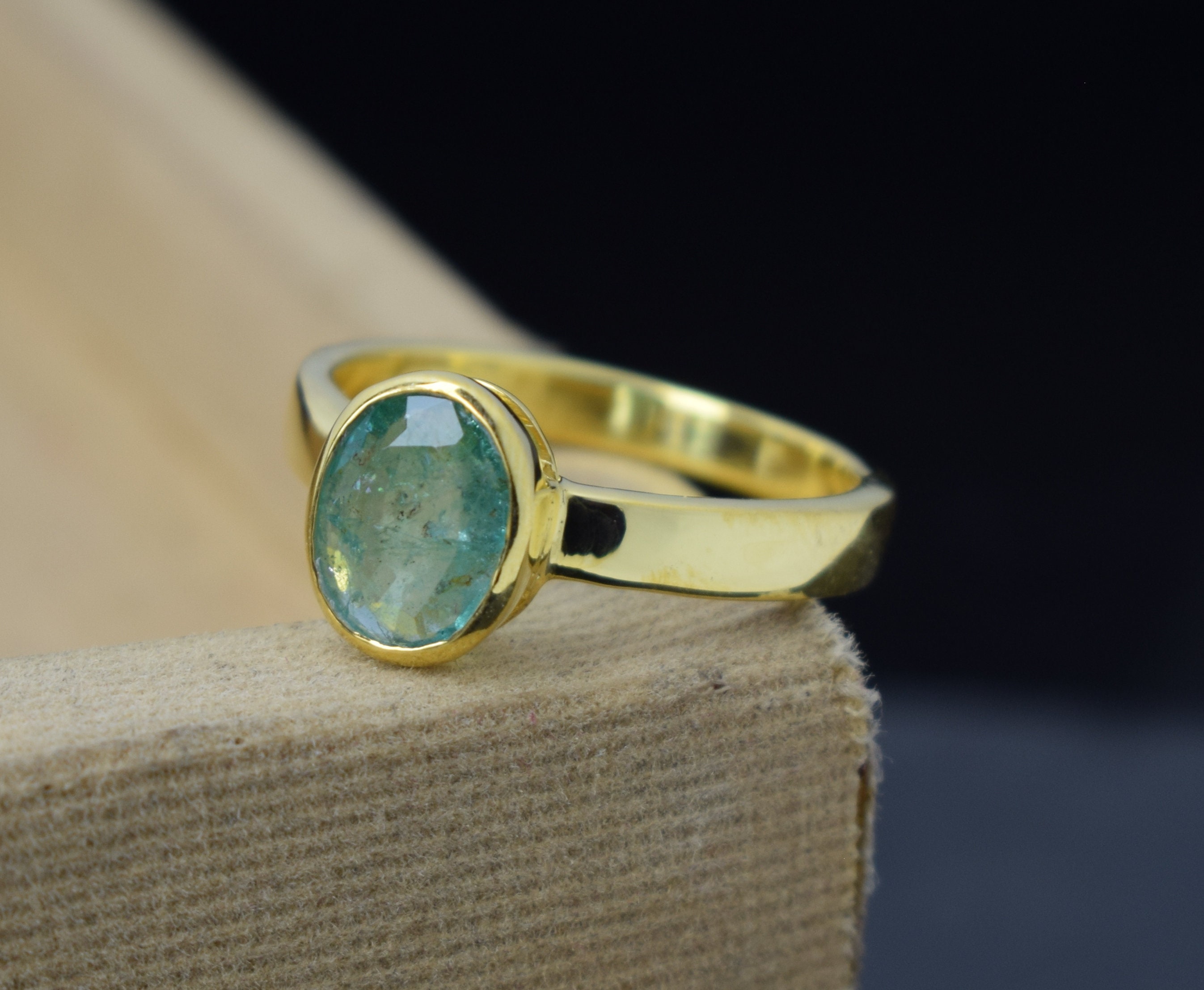 Simple Emerald Ring, 18k Gold Plated Ring, 925 Sterling Silver Ring ...