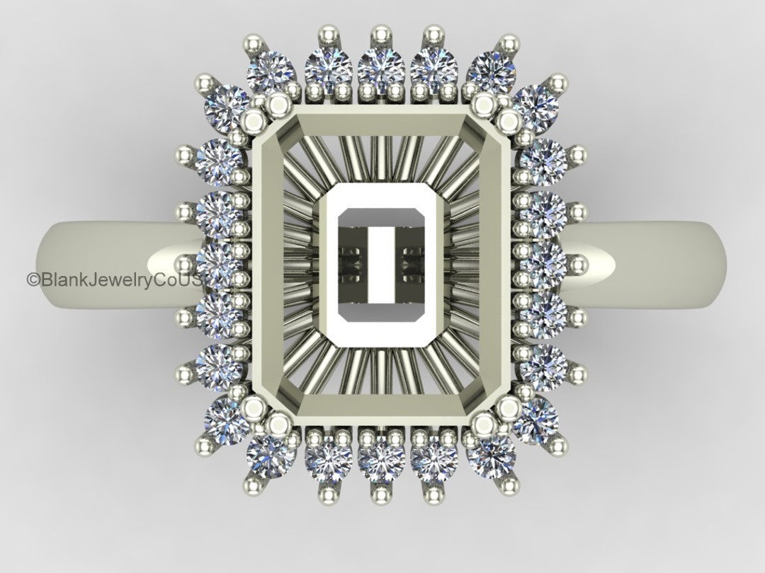 Buy Halo Emerald Cut Mount Ring, Emerald Cut Setting, Rectangle Setting Ring, Semi Mount Ring ...
