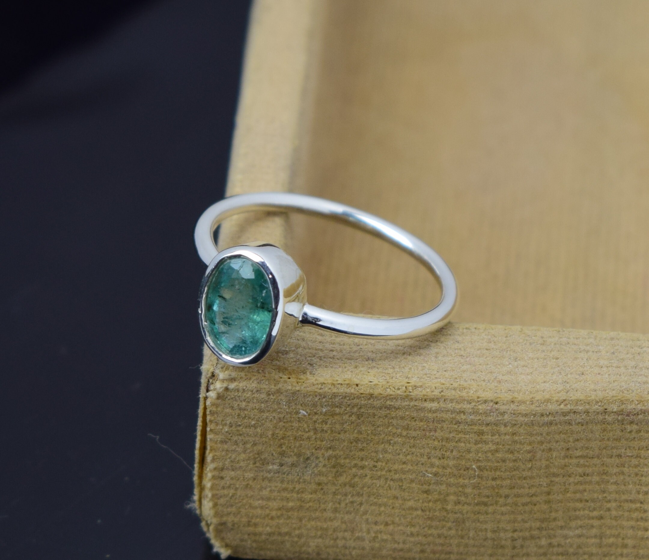 Emerald Ring Simple Ring Casual Ring 14k White Gold Ring | Etsy