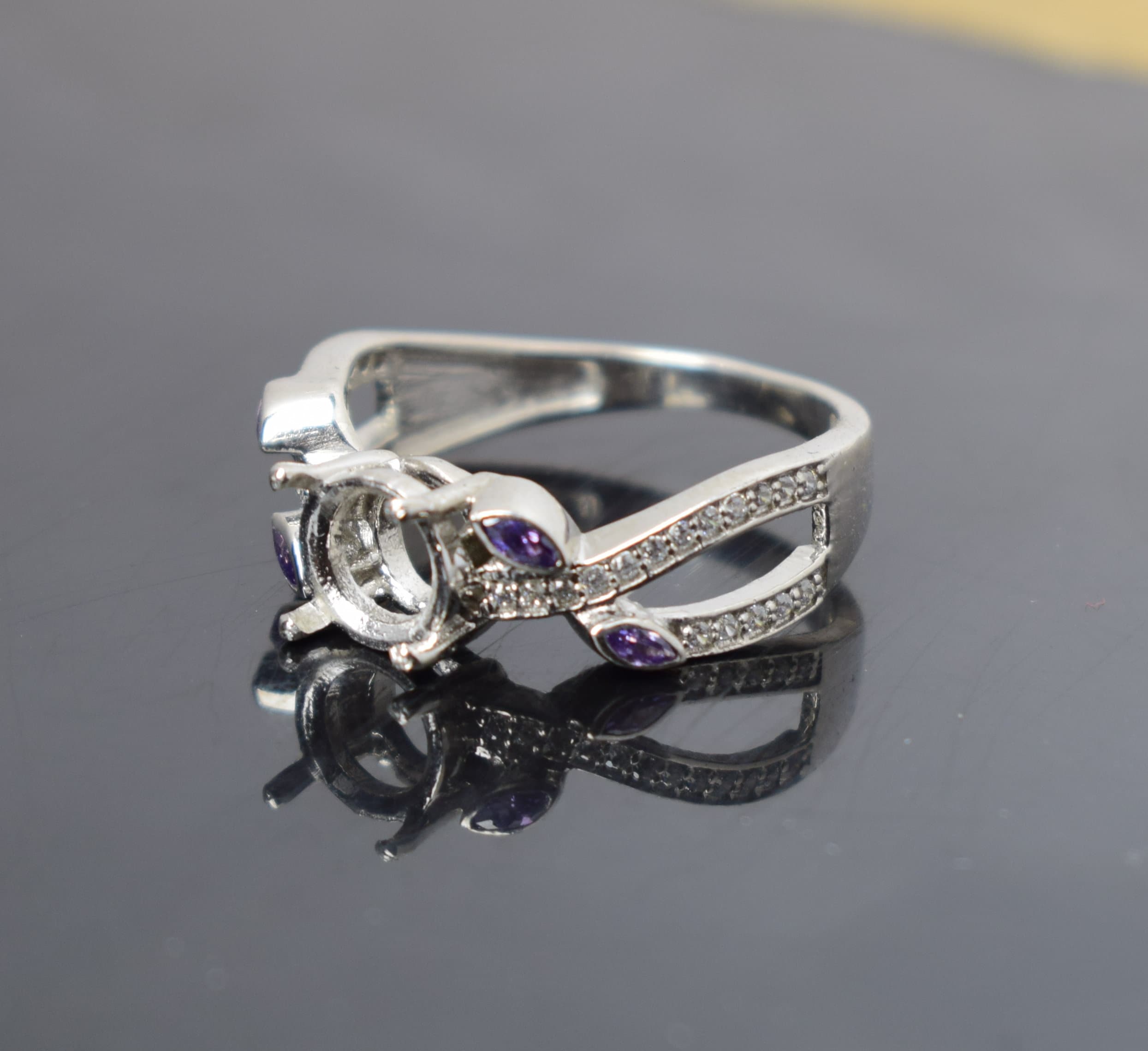 8mm Round Semi Mount Ring, 925 Sterling Silver Ring, Engagement Ring ...