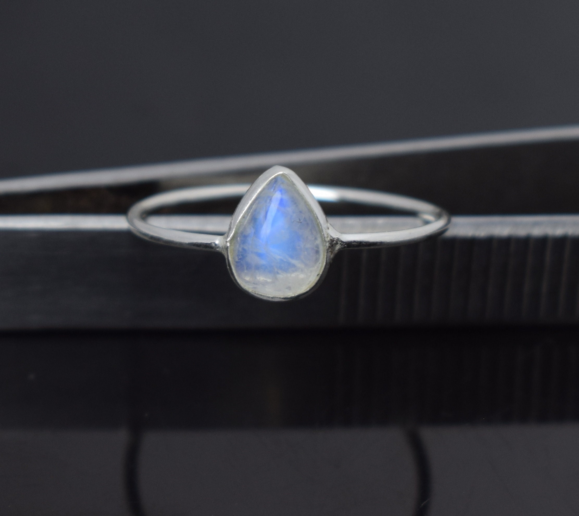 Moonstone Ring Tiny Moonstone ring Simple Ring Rainbow | Etsy