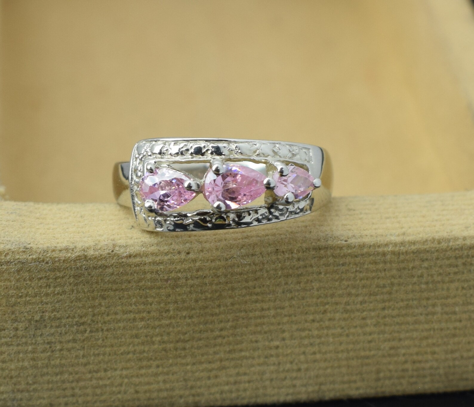 Pink Gemstone Ring 925 Sterling Silver Ring Three Stone | Etsy