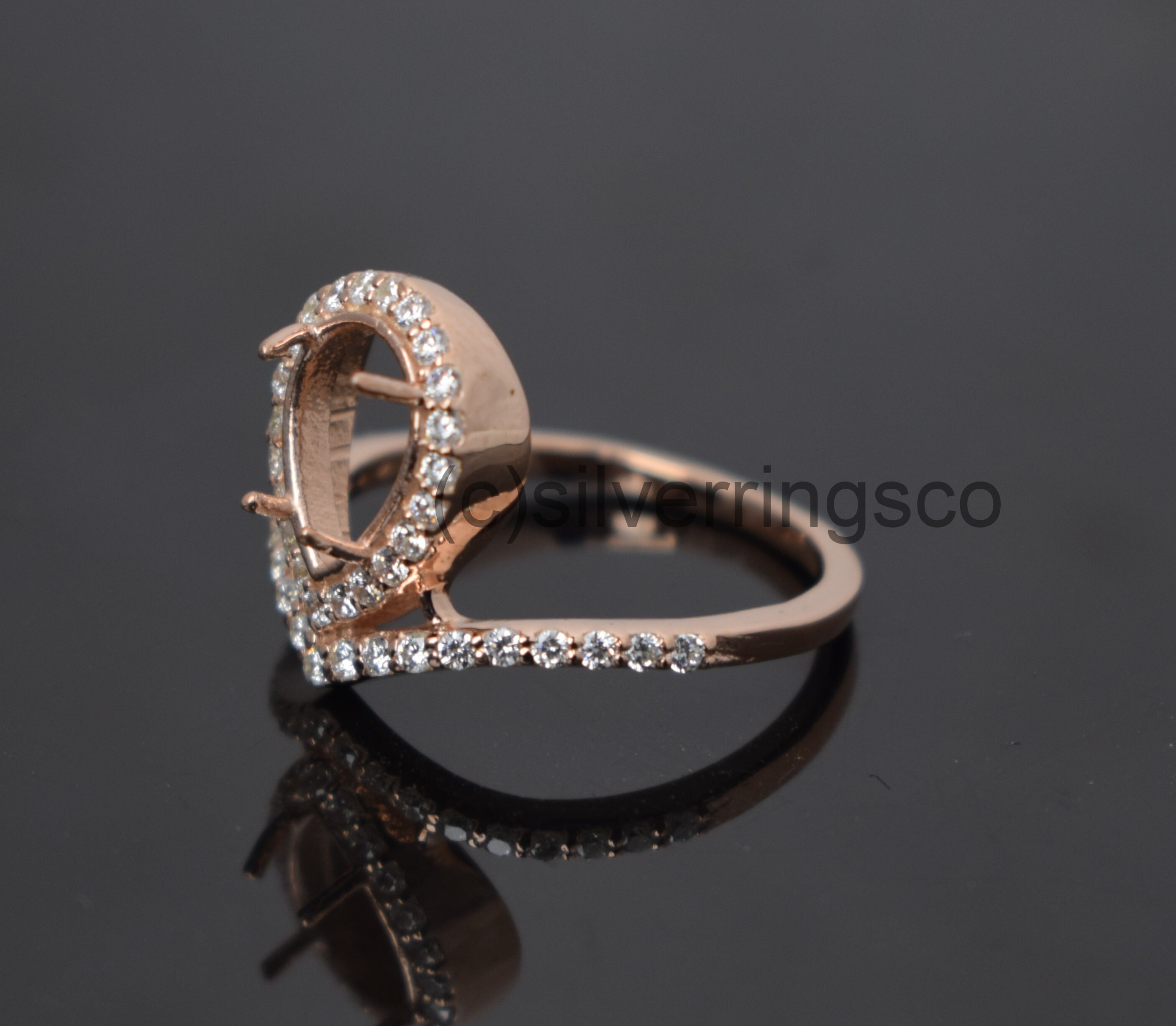 7x9mm Teardrop Semi Mount Ring Personalized Halo Wedding - Etsy