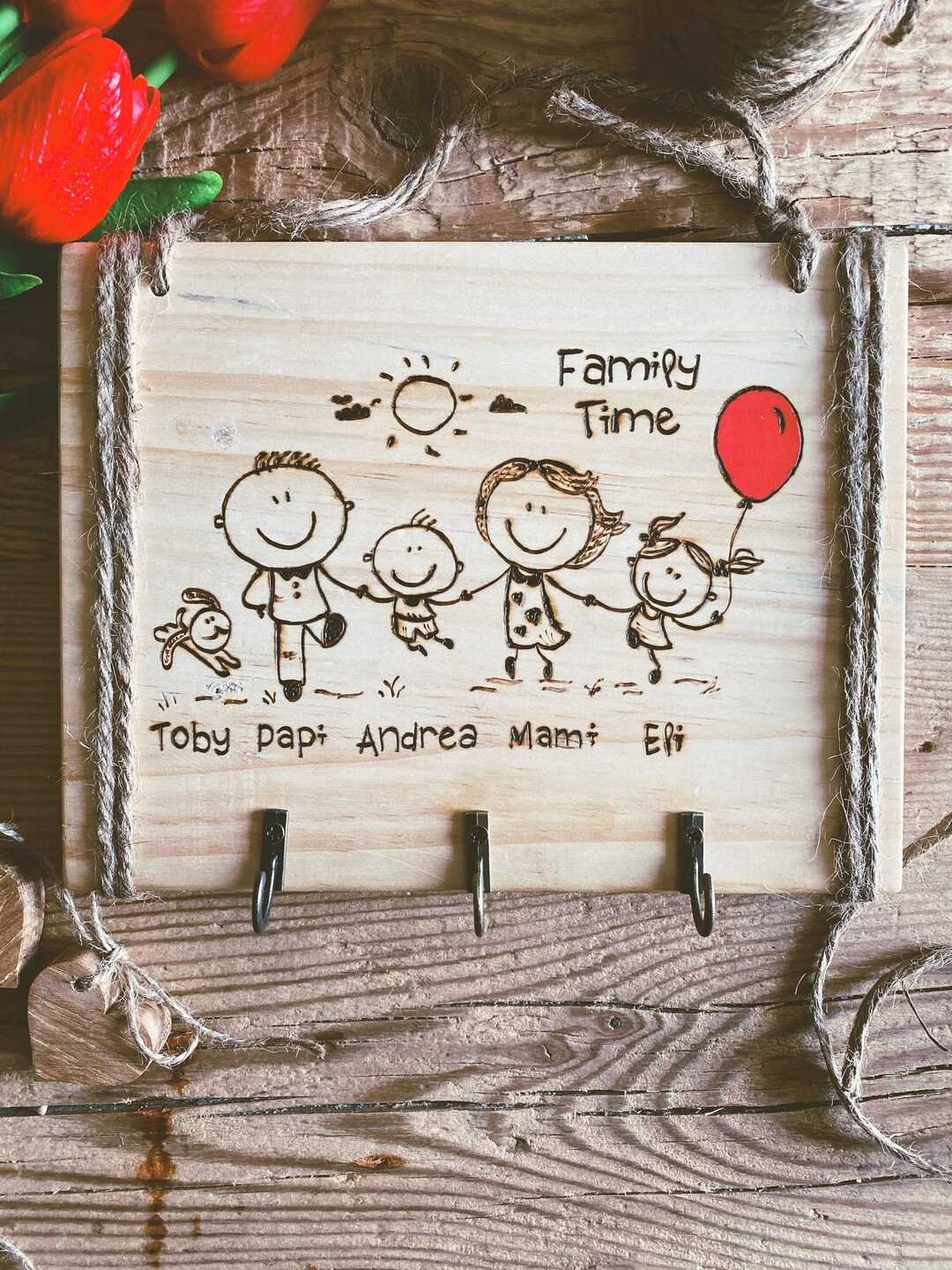 Pallet Wall Key Ring With Hand-pyrographed Writing, Wooden Key Ring ...