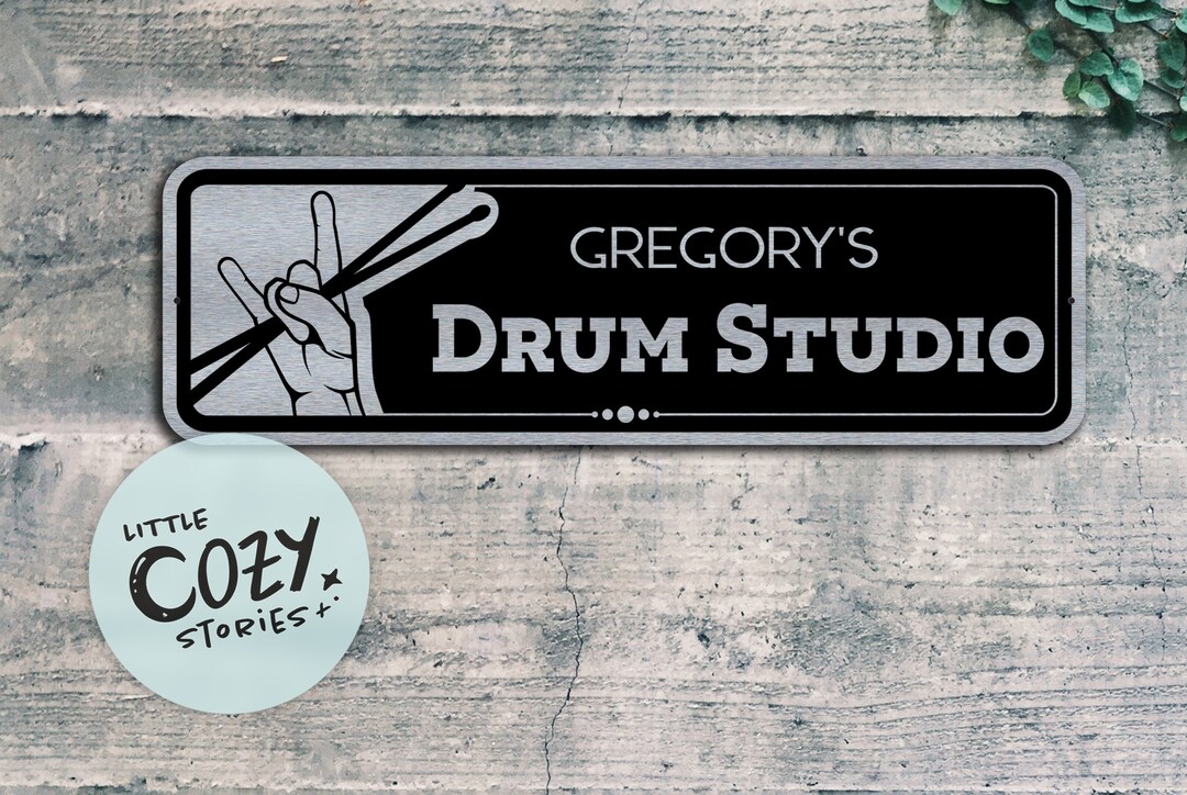 Custom Drum Studio Sign: Brushed Metal Music Room Decor - Etsy