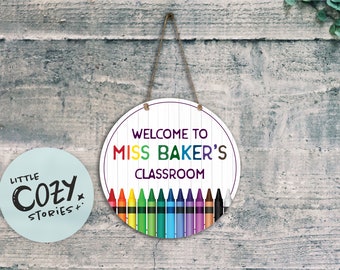 Teacher Door Sign Crayon Metal Classroom Sign Personalized Metal Door ...