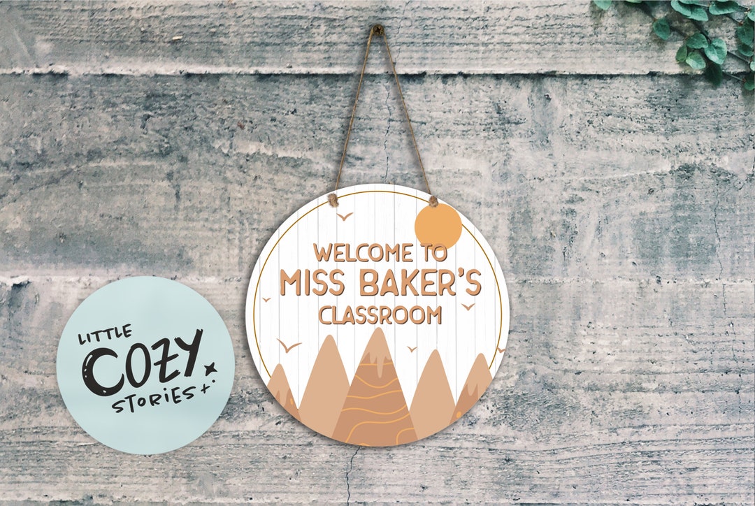 Custom Boho Mountains Teacher Sign | Mountains Door Sign | Classroom ...